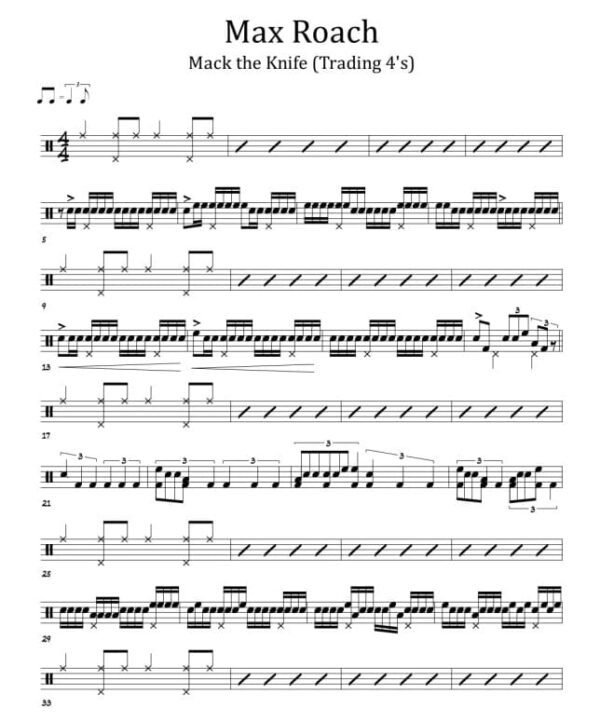 Partitura de Bateria: Mack The Knife, de Max Roach - Musicosmos